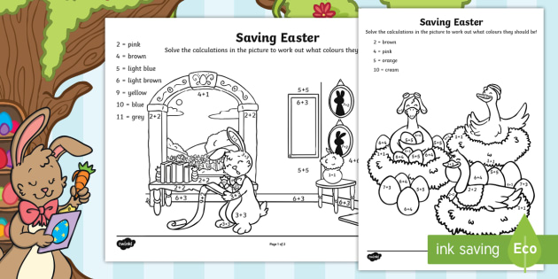 Saving Easter Addition Colour by Number