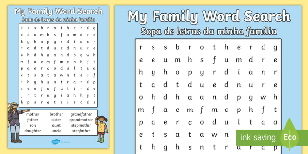 My Family Word Search English/Portuguese - My Family Word Search