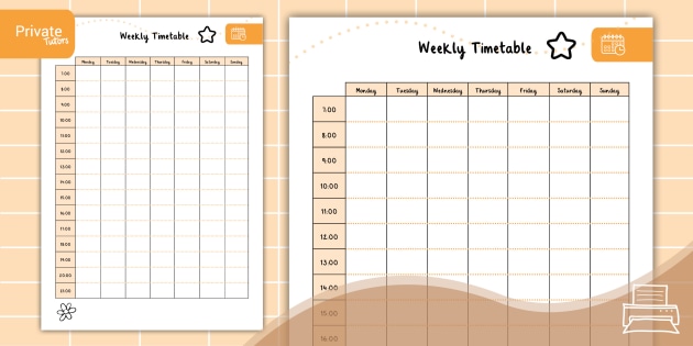 * NEW * Private Tutors | Weekly Timetable | Teacher Planner