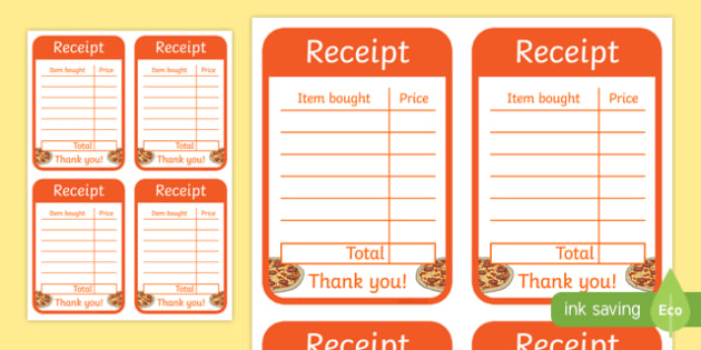 Pizza Parlour Role Play Receipt (teacher made)