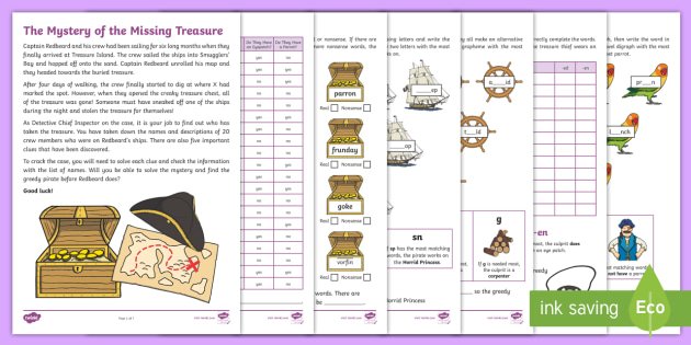KS1 The Mystery of the Missing Treasure: Pirates Phonics Problem-Solving