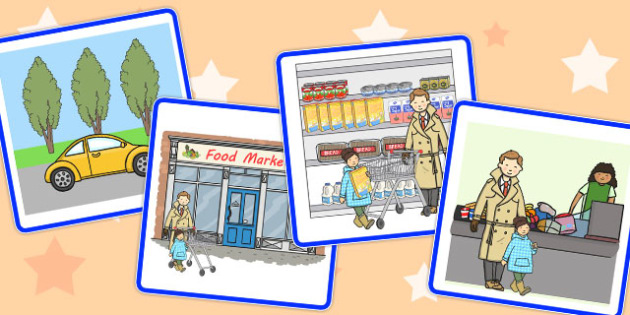 Sequencing Cards Going to the Supermarket - supermarket, cards