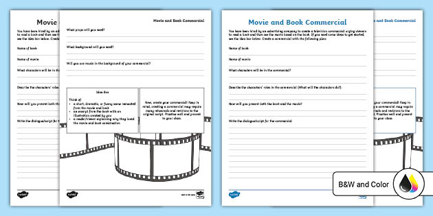 Movie and Book Commercial Activity (teacher made)