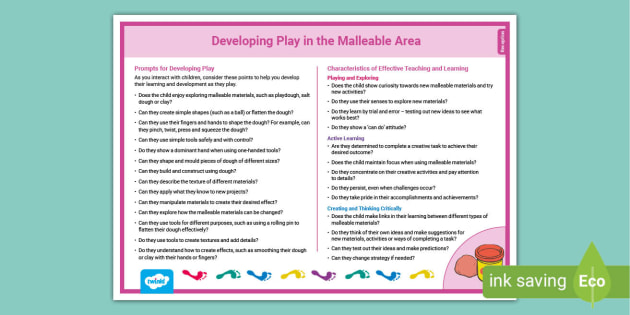 EYFS Malleable Area Reception Next Steps Poster