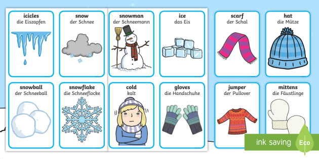 Winter Pairs Matching Cards English/German (teacher made)