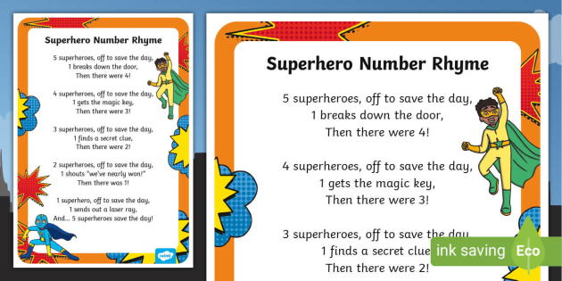 Superheroes Number Rhyme Poster (teacher made)