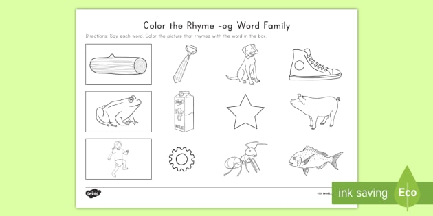 * NEW * Color the Rhyme -og Word Family Worksheet - pre-kindergarten