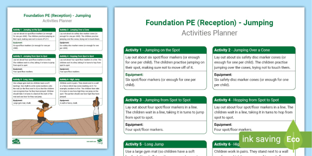 Foundation PE in Reception Jumping Activities Planner | Kindergarten