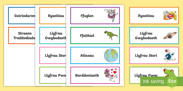 Book Corner - Library Display Labels Welsh