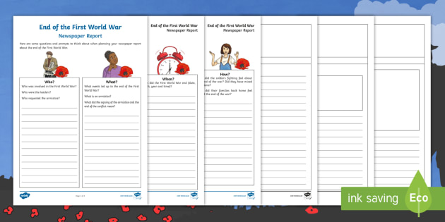 End of the First World War Newspaper Report Writing Template