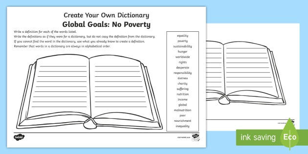 Global Goals No Poverty Create Your Own Dictionary Activity
