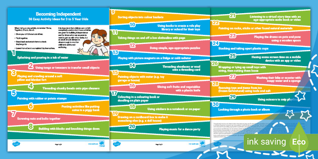 Becoming Independent: 30 Activity Ideas for 3 to 5 Year Olds