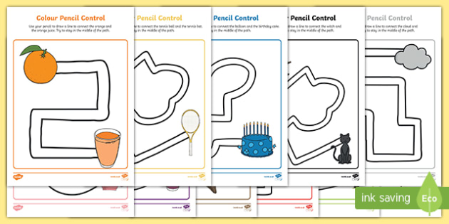Colour Themed Pencil Control Path Worksheet / Worksheets, worksheet