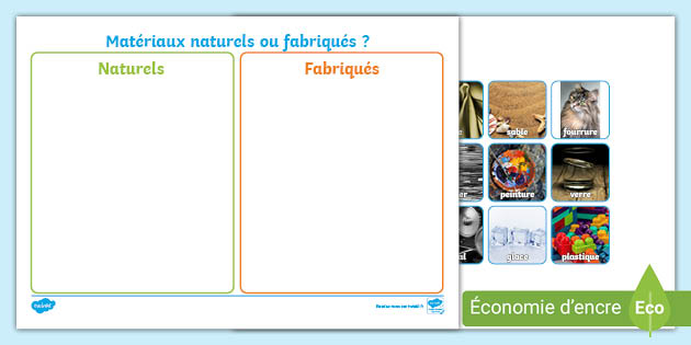 Activité de tri : Matériaux naturels ou fabriqués