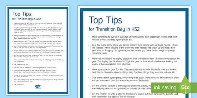 Transition Day in KS2 Top Tips - KS2 End of School Year Ideas