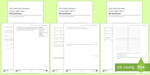 GCSE Maths Specimen Practice Papers 1, 2 and 3 Higher (Set A) AQA