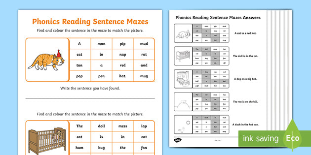 Phase 2 Phonics Reading Sentence Mazes