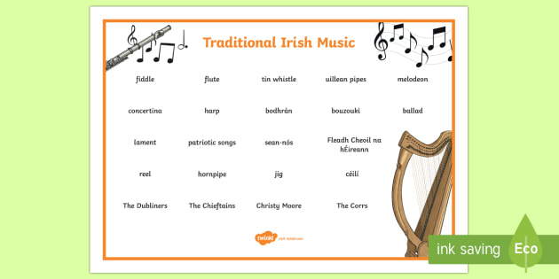 Traditional Irish Music Word Mat - ROI (teacher made)