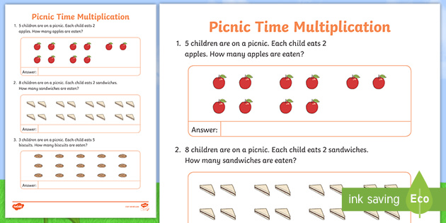Summer-Themed Picnic Multiplication Worksheet (teacher made)