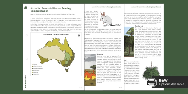 Australian Terrestrial Biomes Reading Comprehension - Beyond