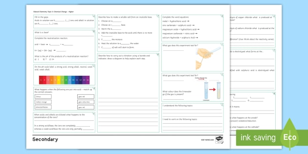 Edexcel GCSE Chemistry Topic 3: Chemical Change Higher Revision