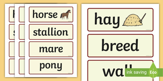 Horses and Ponies Word Cards - ESL Horse Vocabulary