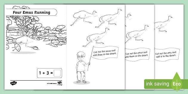 Four Emus Running Worksheets (teacher made)