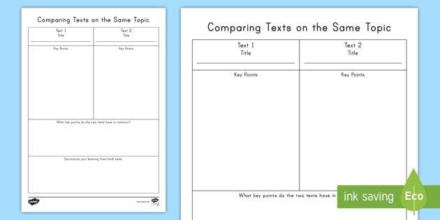 Comparing Texts on the Same Topic Worksheet / Worksheet - Comparing texts