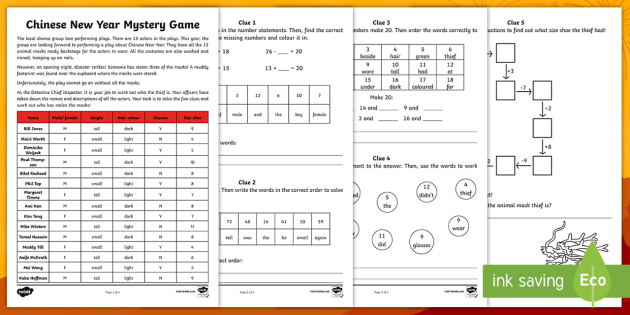 KS1 Chinese New Year Maths Mystery Game (teacher made)
