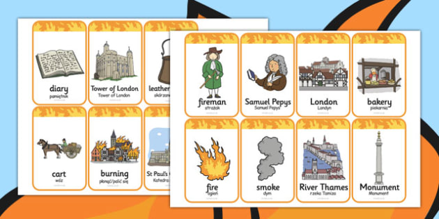 The Great Fire of London Flashcards Polish Translation - polish