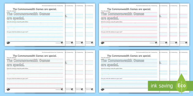 Commonwealth Games Year 2 Handwriting Practice Worksheet