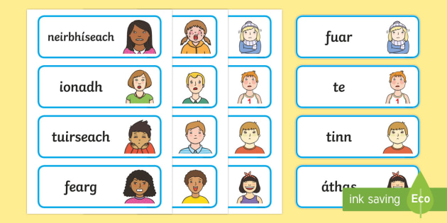 Emotions in Irish Word Cards (teacher made)