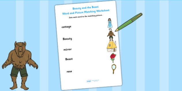 Beauty and the Beast Word and Picture Match - traditional tales
