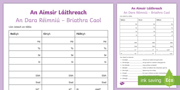 The Present Tense (An Aimsir Láithreach - An Dara Réimniú - Briathra caol)
