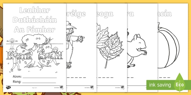 Autumn Colouring Pages in Gaeilge- easy to print.