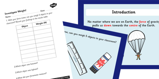Gravity and Weight Task Setter (teacher made)