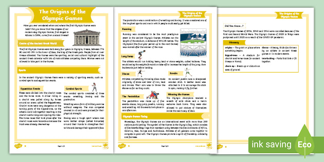 The Origins of the Olympic Games Fact File - CfE - Twinkl