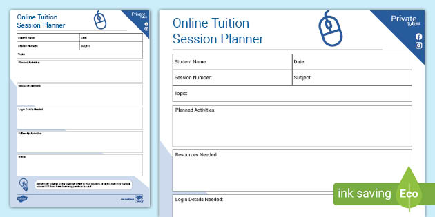 Online Tuition Session Planner (teacher made)
