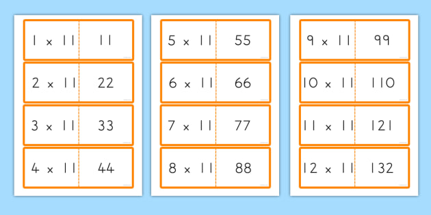 11 Times Table Cards