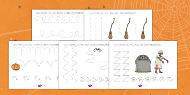 Halloween Fichas de motricidad fina trazo