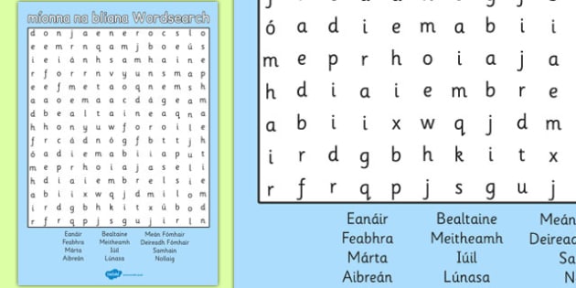 Míonna na bliana Wordsearch Gaeilge (teacher made)