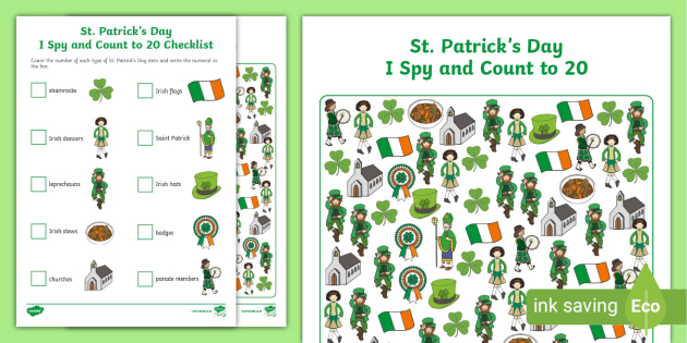 St. Patrick's Day I Spy and Count Activity to 20