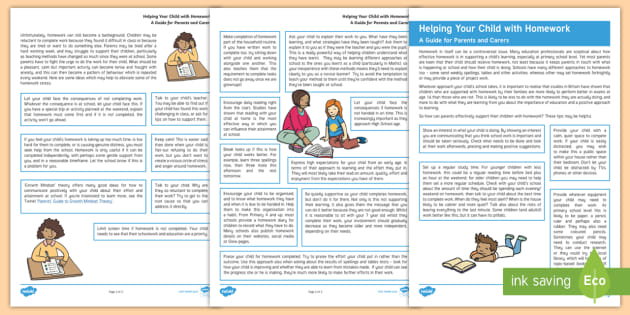Helping Your Child with Homework Parent and Carer Information Sheet