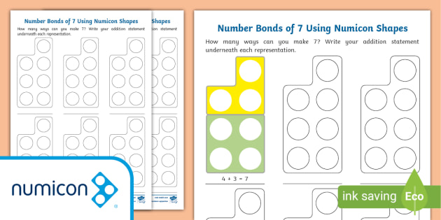 Number Bonds of 7 Using Numicon Shapes Activity Sheet