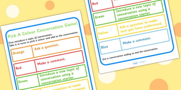 Conversation Practice Pick A Color Game (Teacher-Made)
