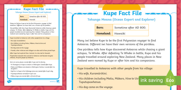 Kupe Fact File (teacher made)