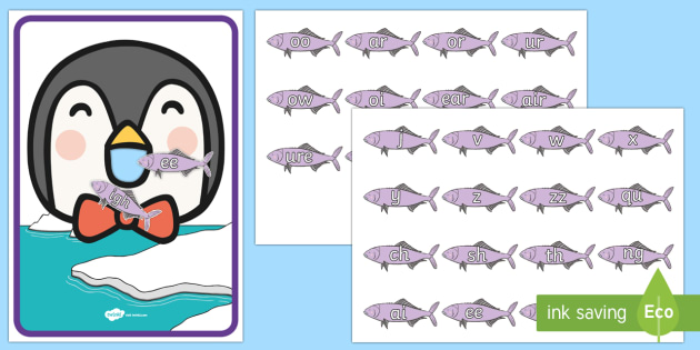 Feed The Penguin Phase Three Phonics Activity