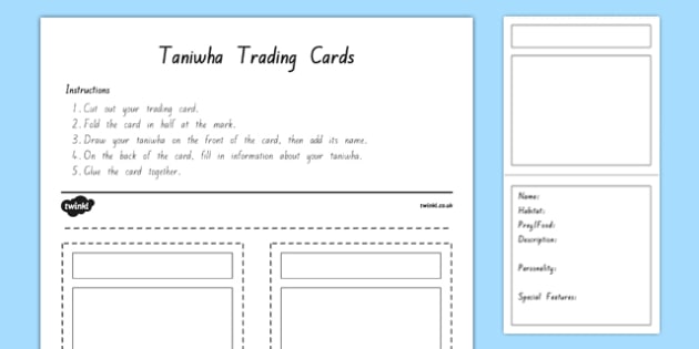 Taniwha Trading Cards Worksheet / Worksheet, worksheet