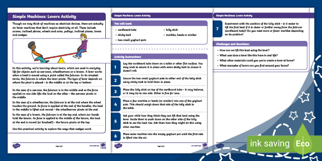 Simple Machines: Levers Activity
