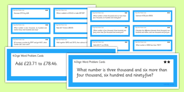 4-Digit Word Problems Cards (teacher made)